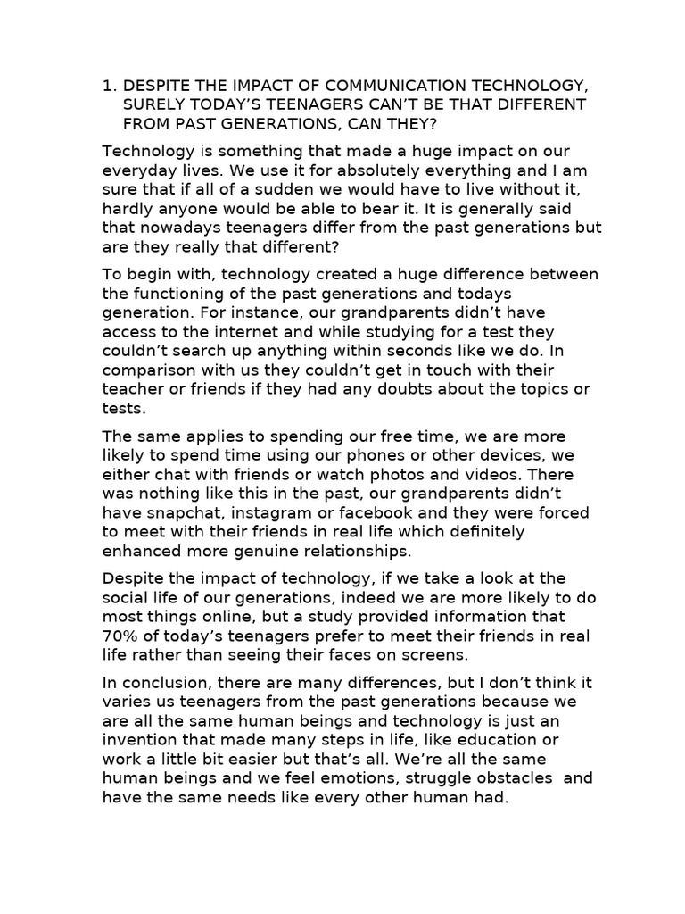 Teenagers: Then vs. Now in Tech | PDF