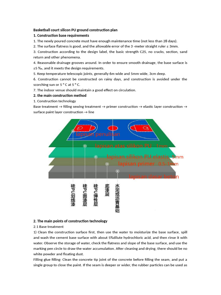 Basketball Court Silicon PU Ground Construction PL | PDF | Paint | Concrete