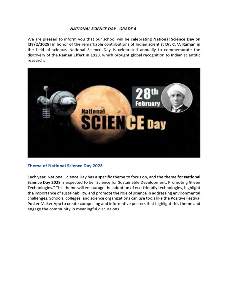 National Science Day Grade 8 | PDF | Renewable Energy | Sustainability