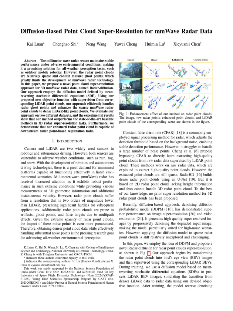 Diffusion-Based Point Cloud Super-Resolution For Mmwave Radar Data | PDF | Lidar | Radar