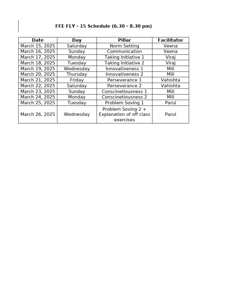 FFE FLY 15 Schedule | PDF