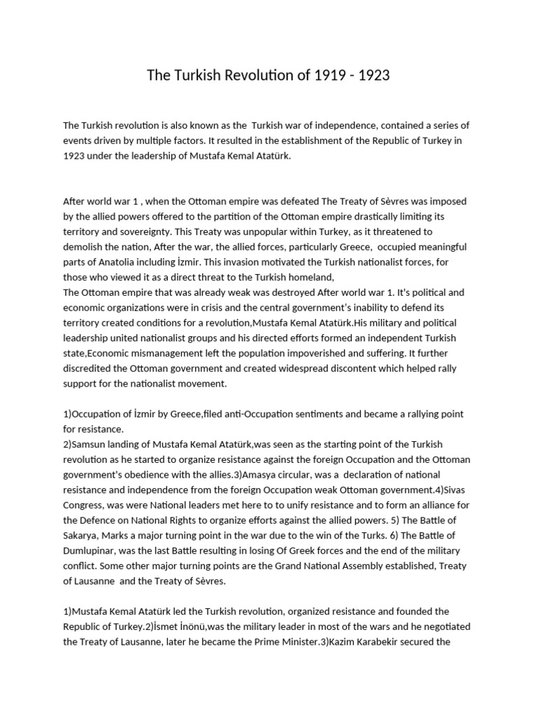 Turkish Revolution 1919-1923 Overview | PDF | Turkey | Politics Of Turkey