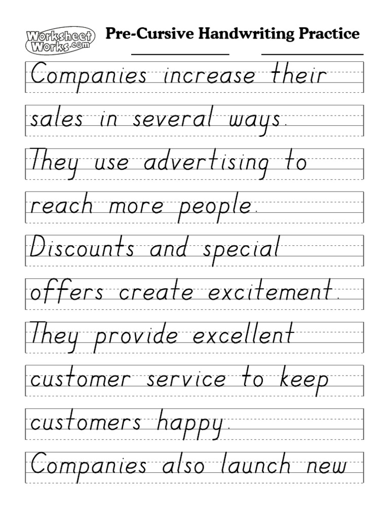 WorksheetWorks PreCursive Handwriting Practice 1 | PDF