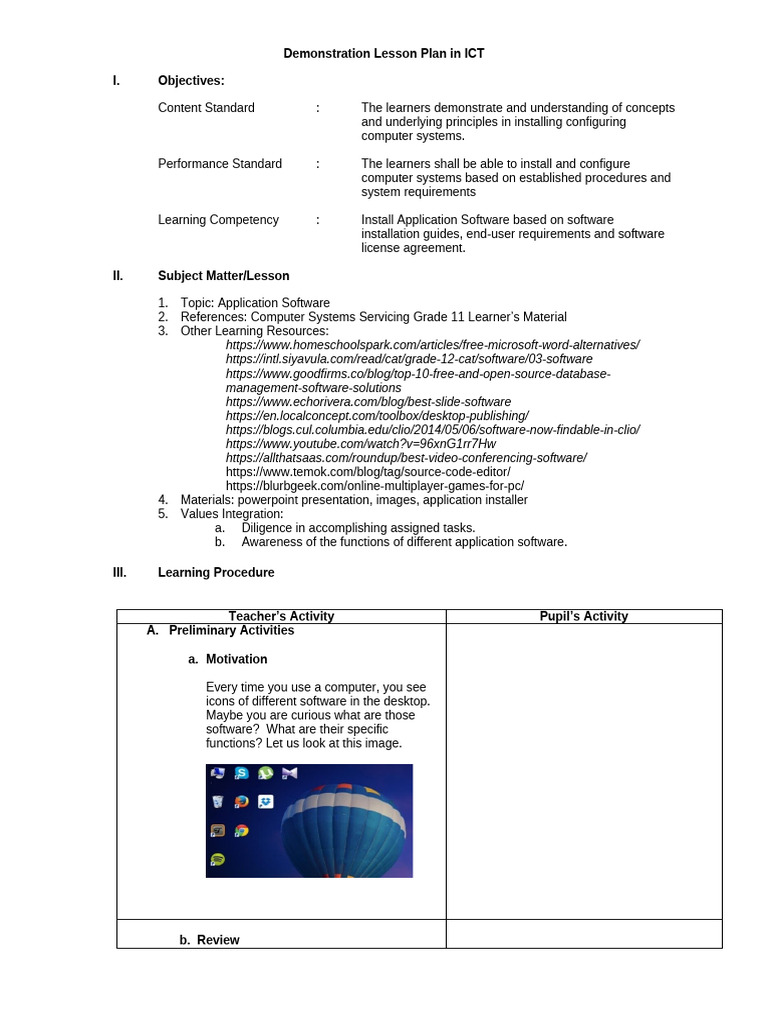 Demonstration Lesson Plan in Ict 210830114314 | PDF | Spreadsheet | Word Processor