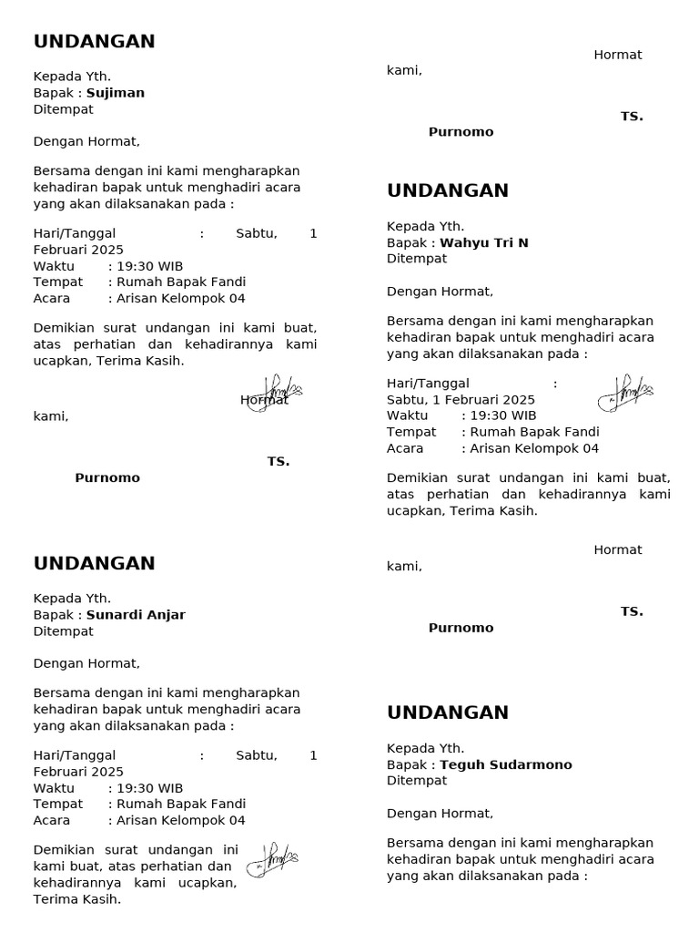 Undangan Arisan Kelompok 04 1 Feb 2025 | PDF