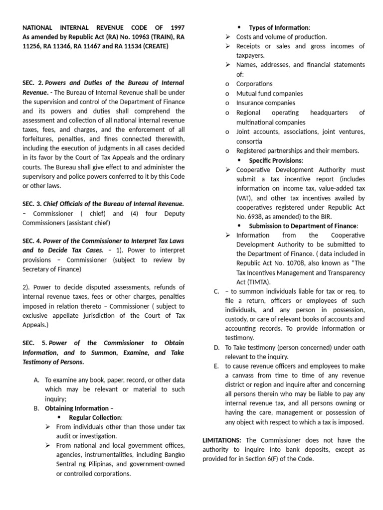National Internal Revenue Code Overview | PDF | Taxes | Internal ...