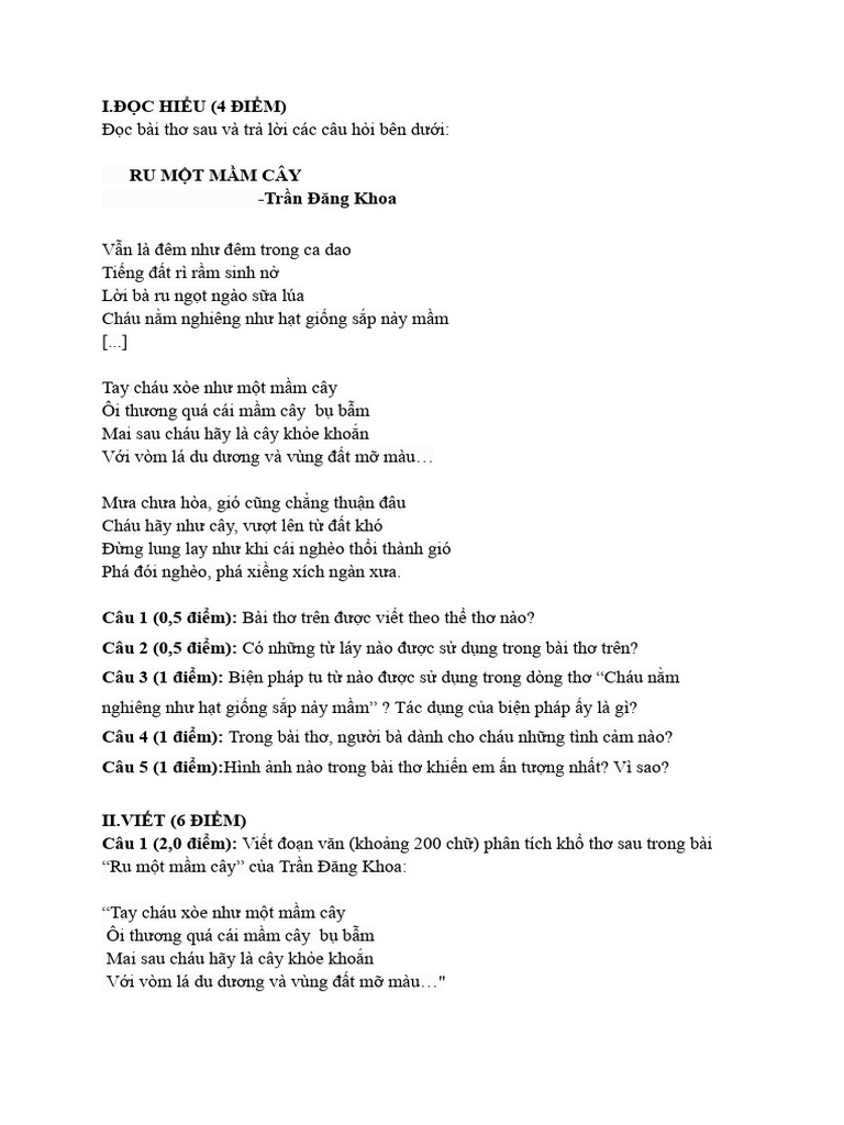 Đề 3 - RU MỘT MẦM CÂY | PDF