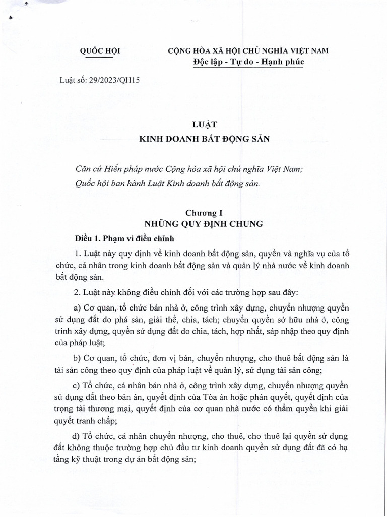 VanBanGoc - Luat KD BDS 29-2023-QH15-trang-1 | PDF