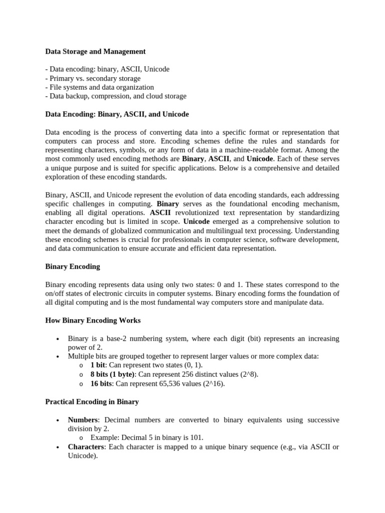 Data Encoding and Storage Explained | PDF | Computer Data Storage | File System