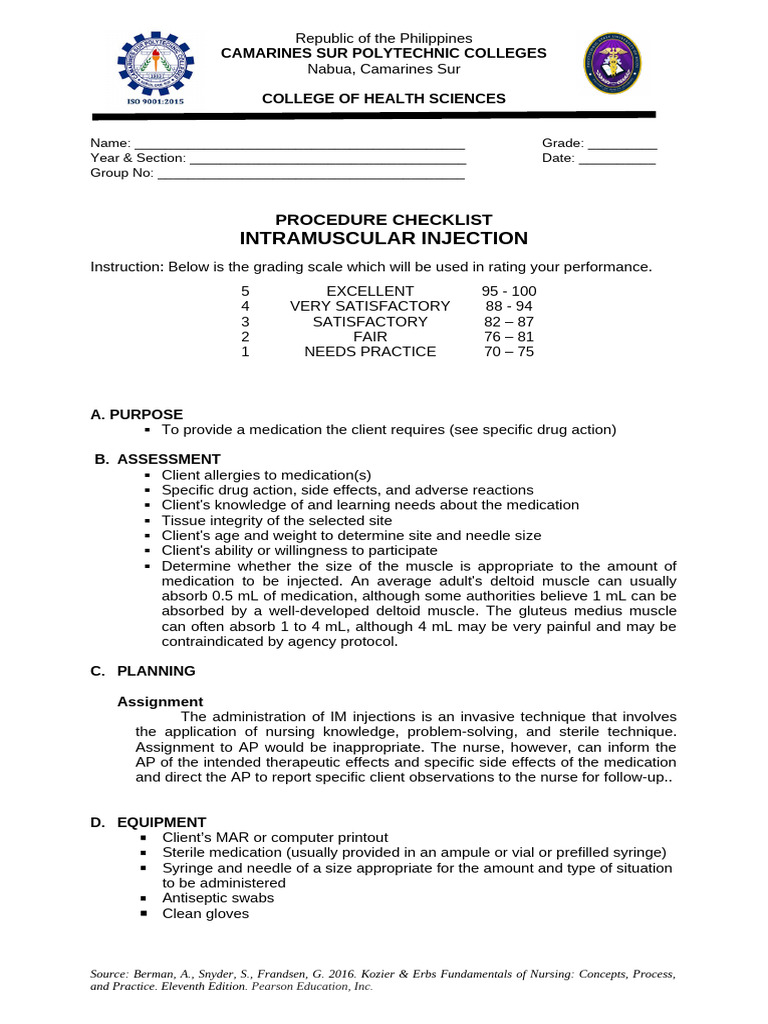 Intramuscular Injection Procedure Guide | PDF | Injection (Medicine ...