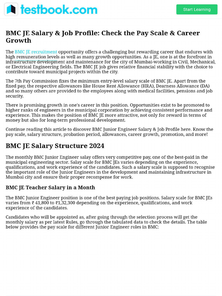 BMC JE Salary & Job Profile - Check The Pay Scale & Career Growth | PDF