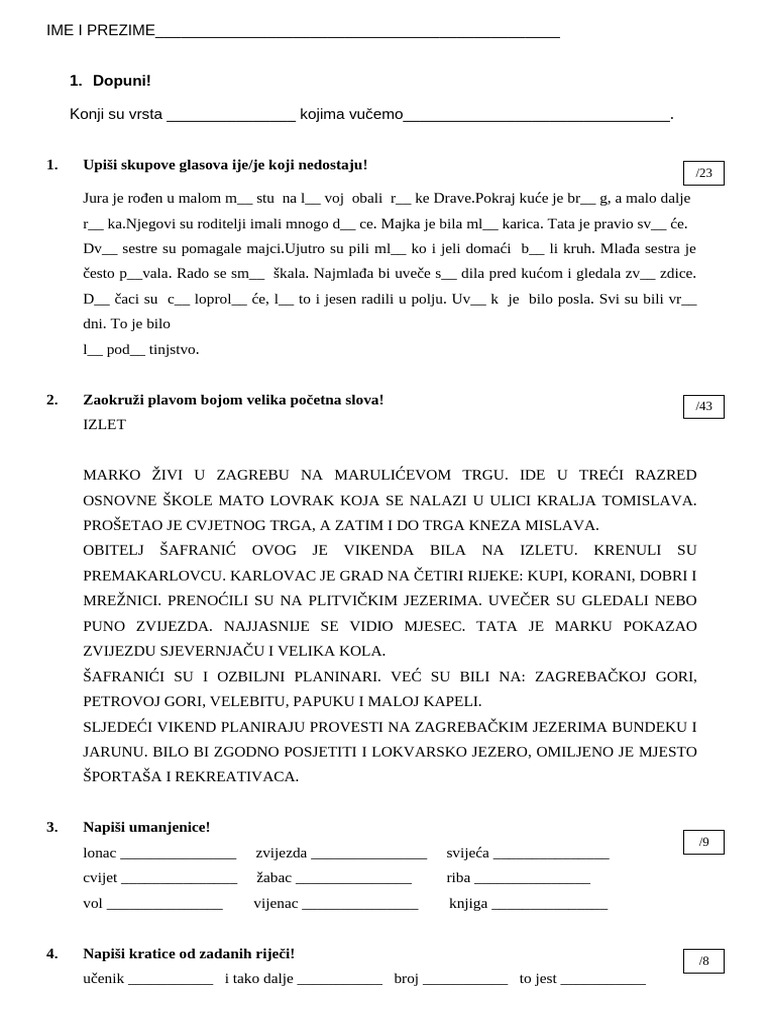 Vrste Riječi 4 Razred | PDF