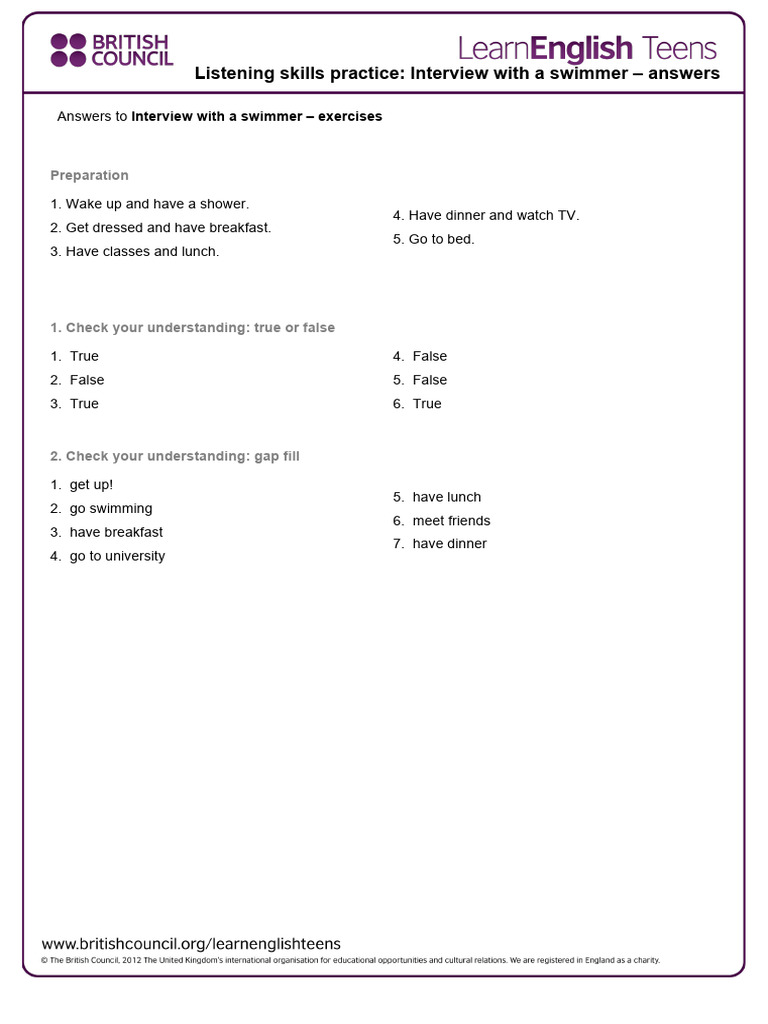 Interview With A Swimmer - Answers 2 | PDF