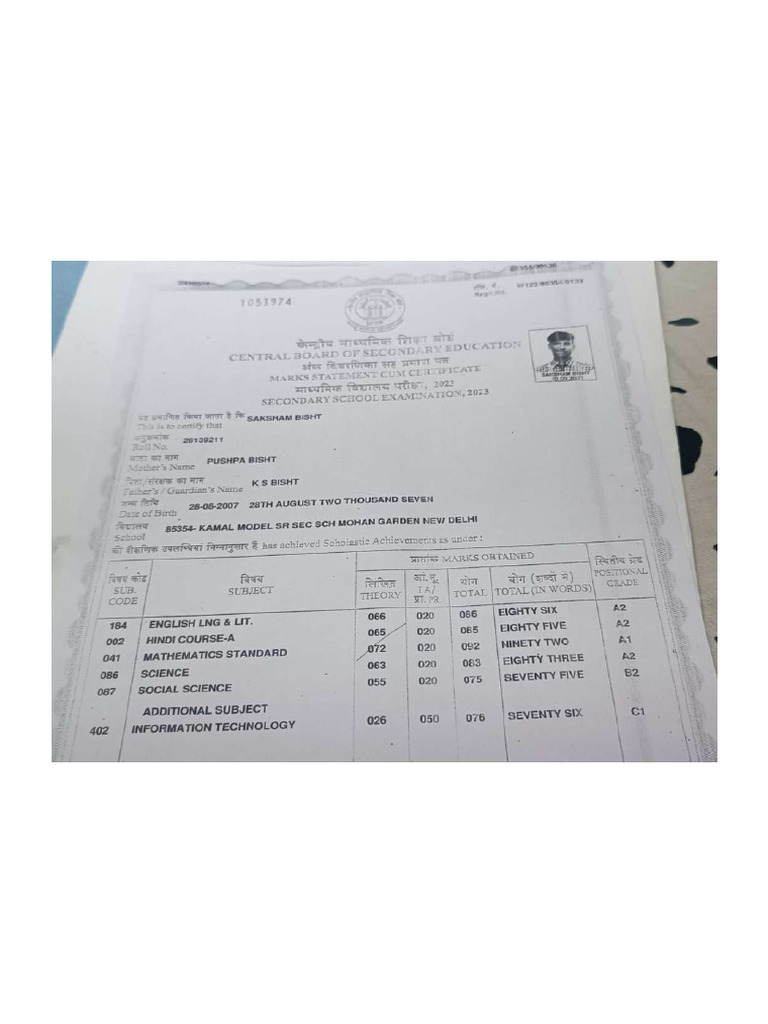 Class X Certificate | PDF