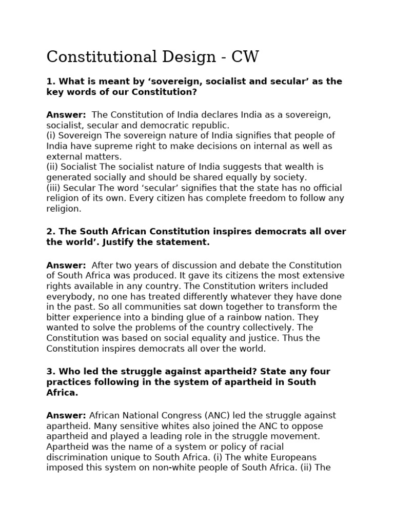Constitutional Design CW | PDF | Apartheid | Secularism