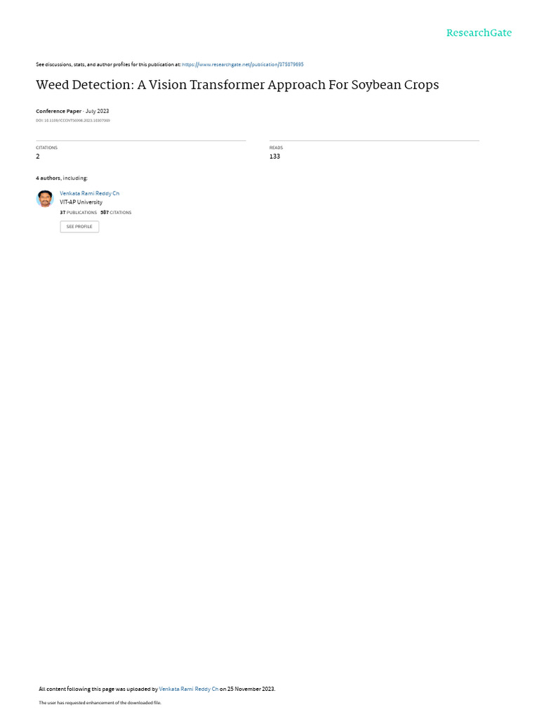 Weed Detection A Vision Transformer Approach For Soybean Crops | PDF | Computer Vision ...