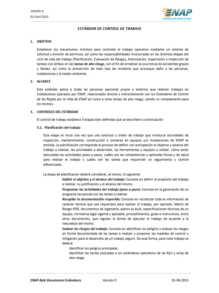Estandar Control Del Trabajo | PDF | Planificación | Evaluación de riesgos