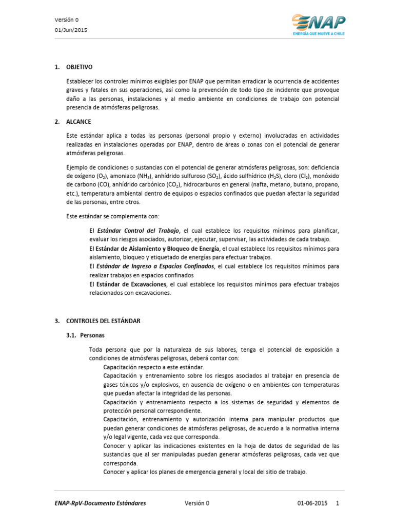 Estandar Control de Atmósferas Peligrosas | PDF | Toxicidad | Oxígeno
