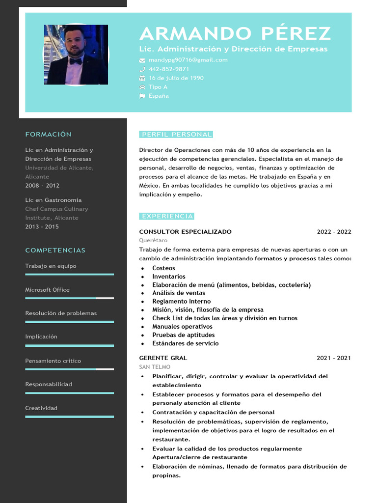 CV Armando Pérez PDF | PDF | Hotel | Business