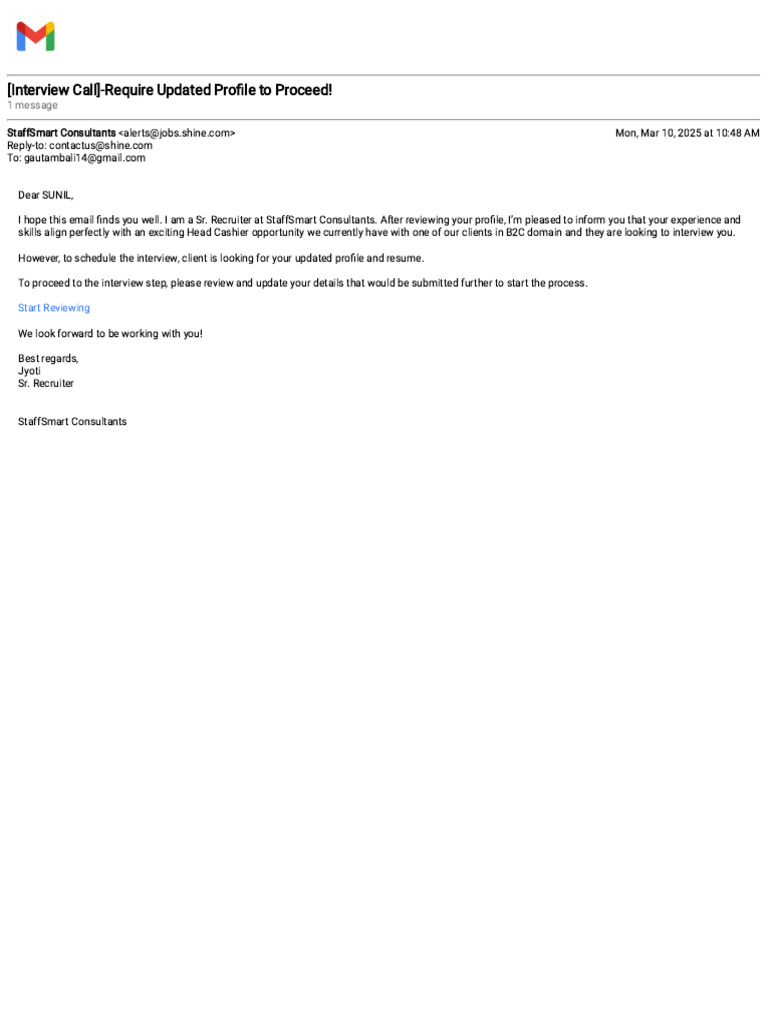 Gmail - (Interview Call) - Require Updated Profile To Proceed! | PDF