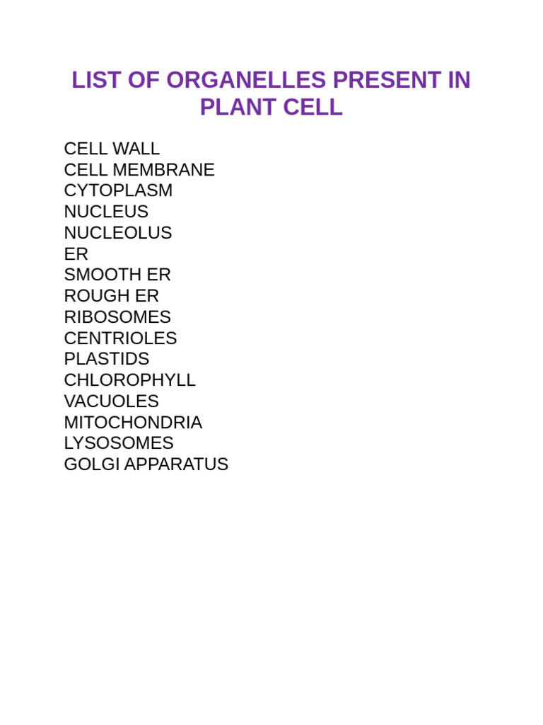 Plant Cell Organelles List | PDF