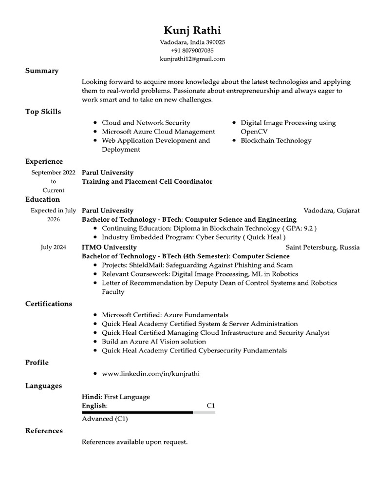 Kunj Rathi Resume | PDF