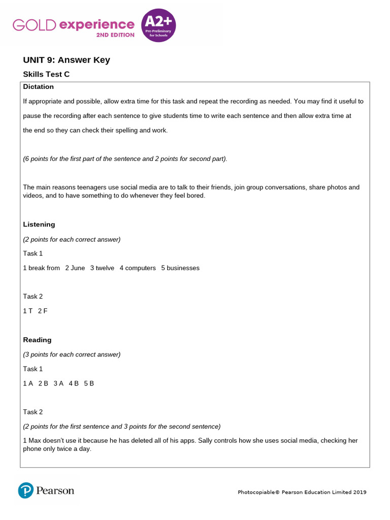Gold Exp A2P U9 Skills Test C Dys AK | PDF