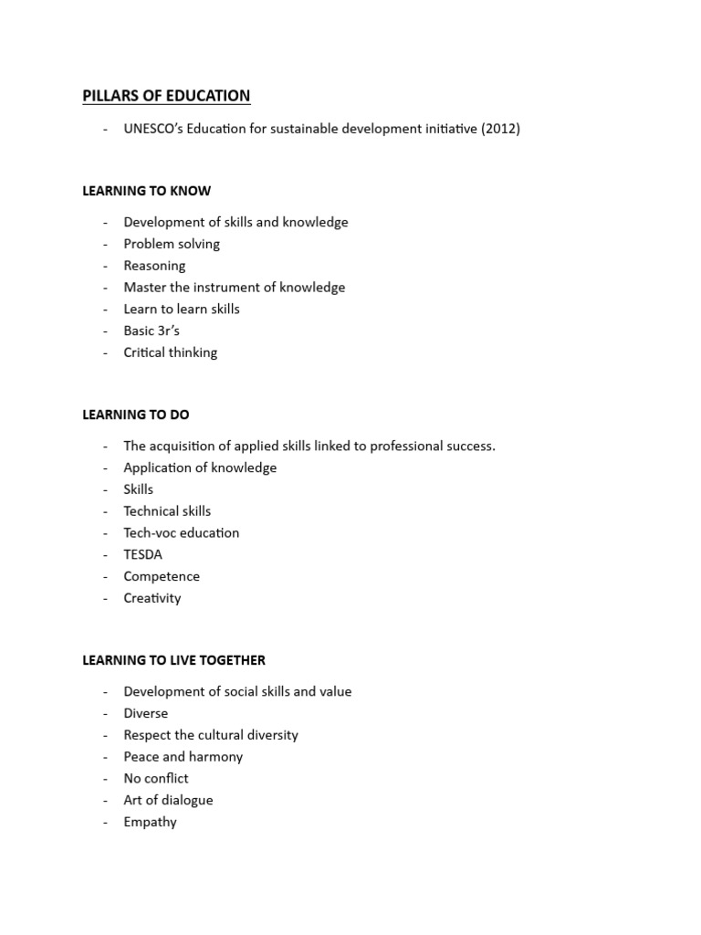 UNESCO's Five Pillars of Education | PDF