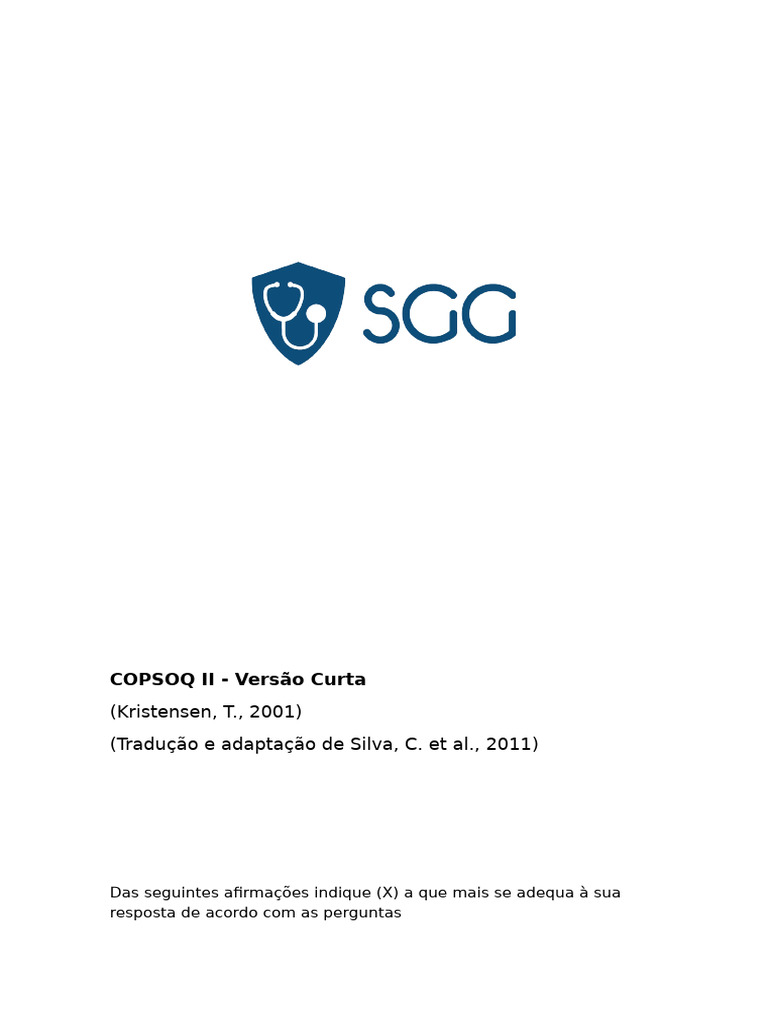 Modelo Copsoq Ii Versao Curta | PDF
