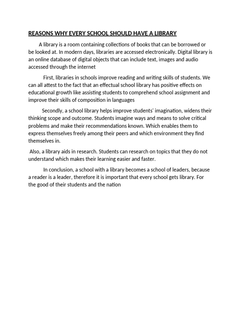 Reasons Why Every School Should Have A Library | PDF