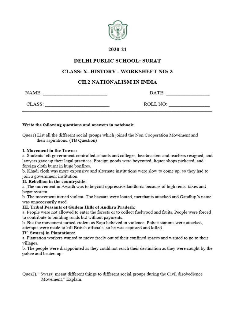 Nationalism in India Worksheet-2 | PDF | Mahatma Gandhi