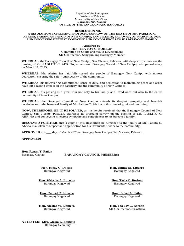 Resolution on Pablito Abrina's Passing | PDF