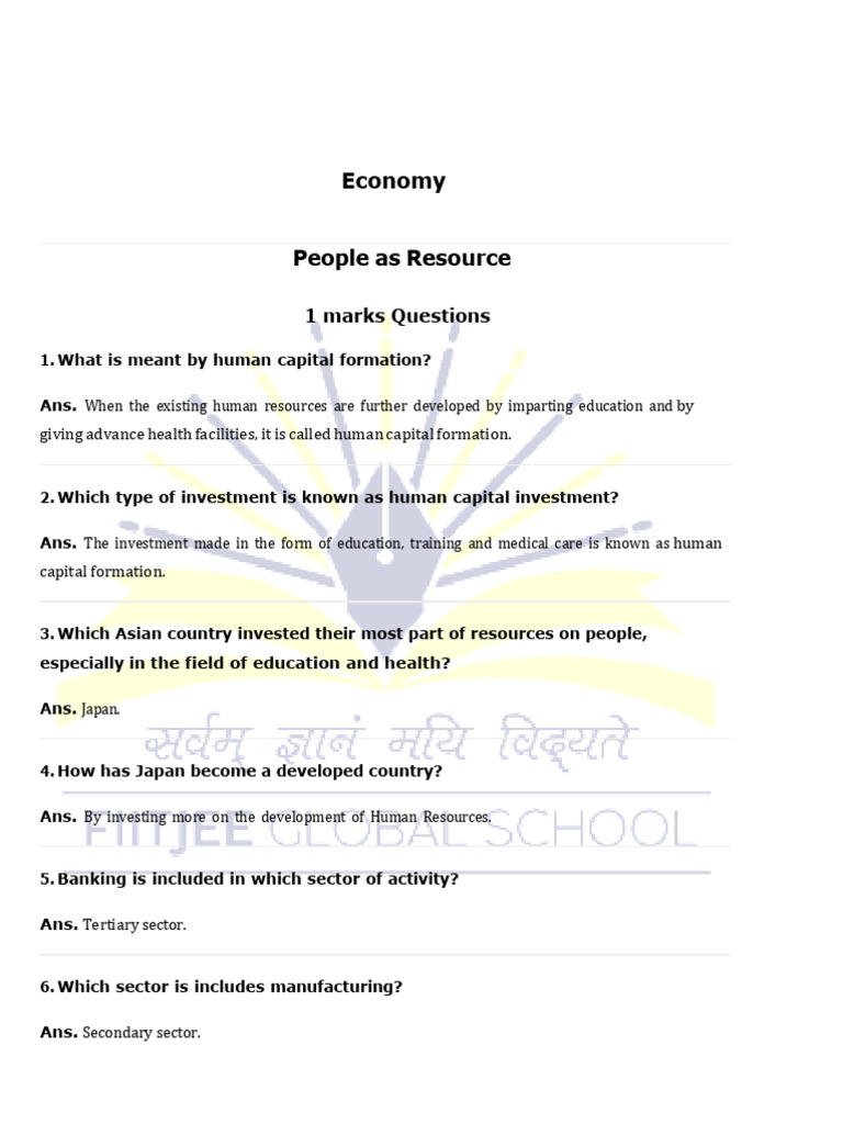 Economy: 1 Marks Questions | PDF | Unemployment | Employment