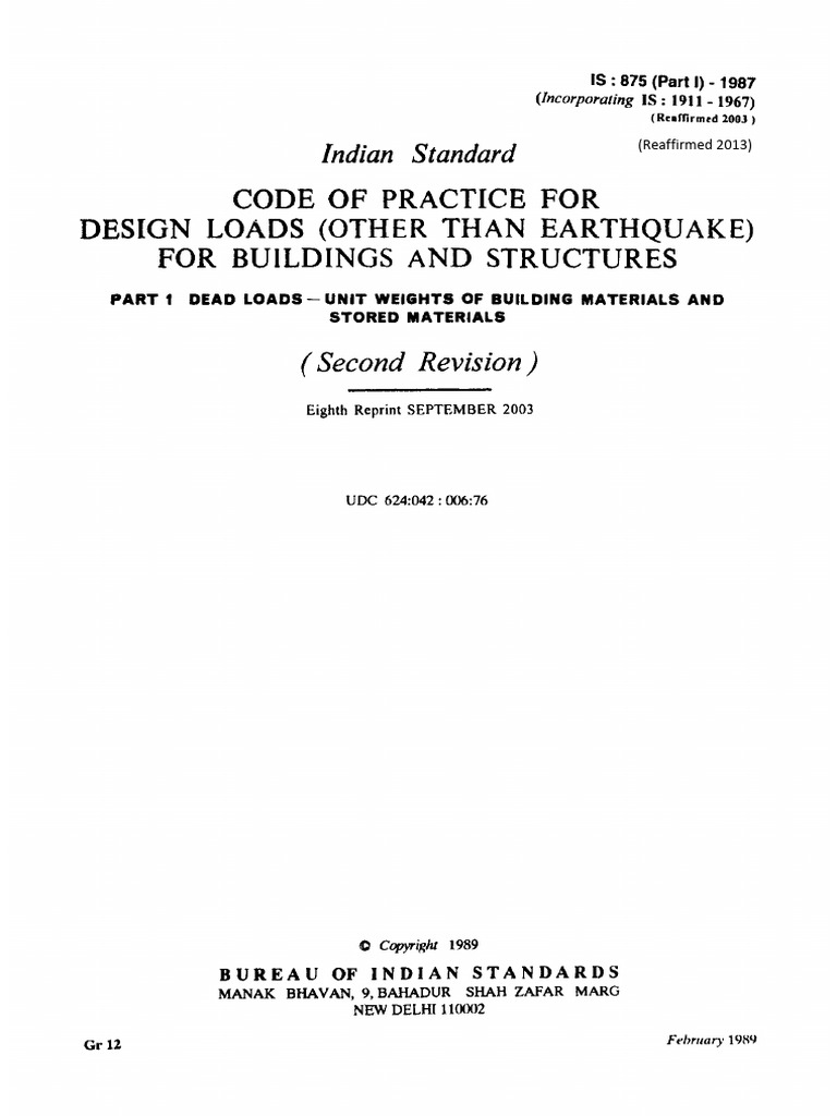 Code of Practice For Design Loads (Other Than Earthquake) For Buildings ...