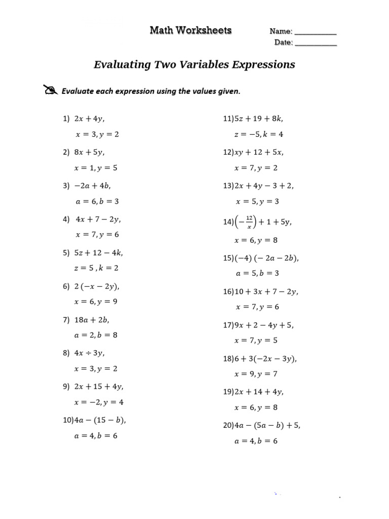 Evaluating Two-Variable Expressions | PDF