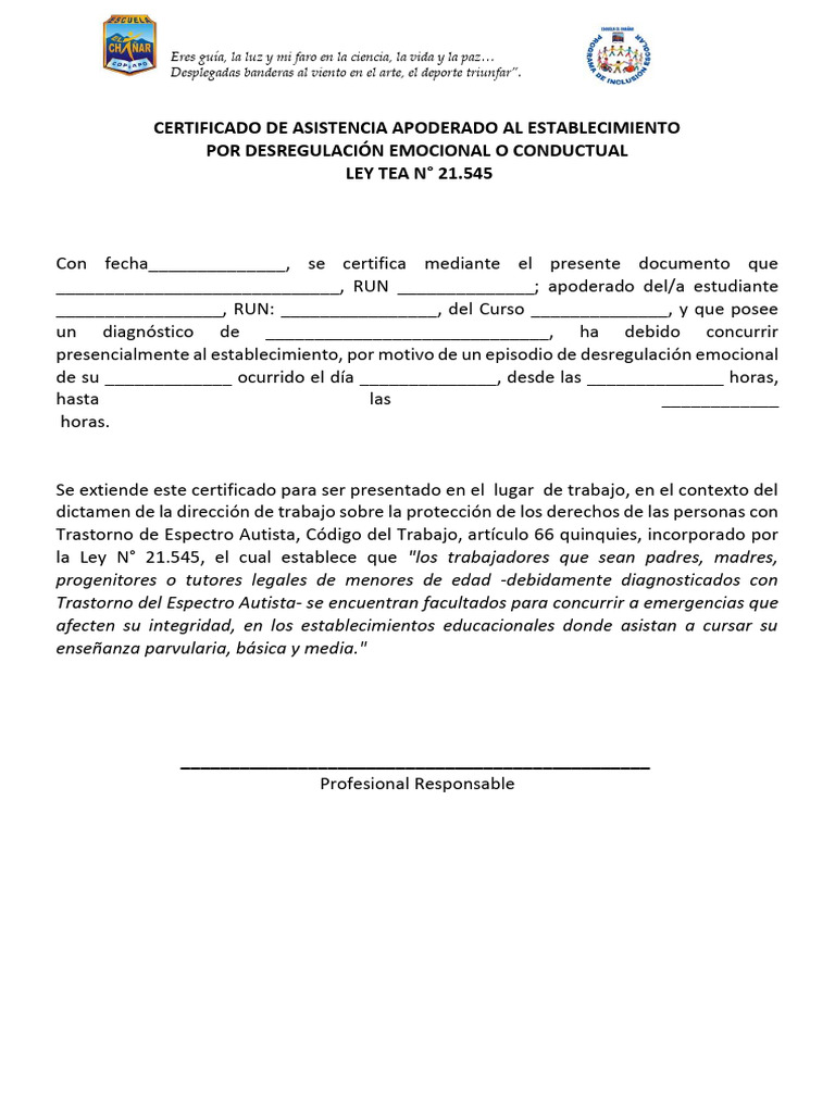 Cert de Asist Apoderado Ley TEA | PDF