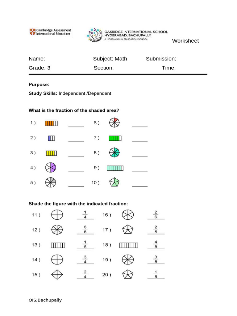 3rd Grade Math Fraction Worksheet | PDF