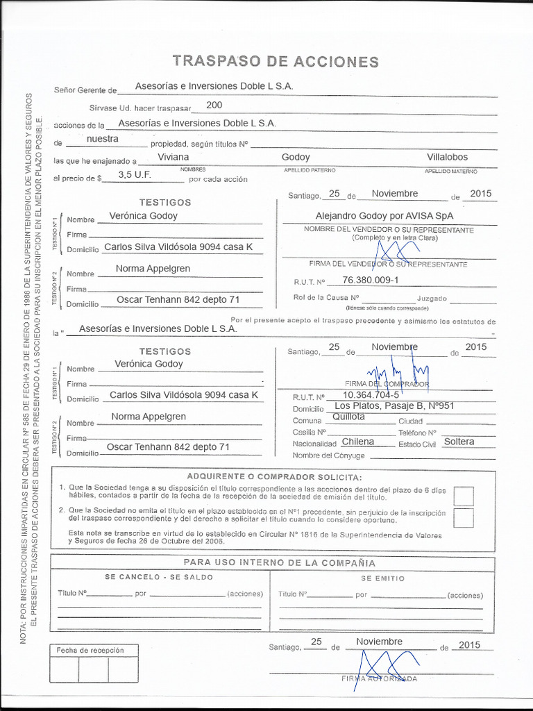 Formulario Traspaso Acciones | PDF