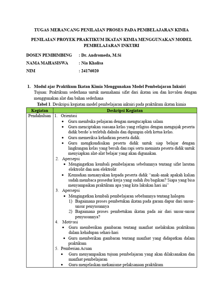 Tugas Merancang Penilaian Proses Pada Pembelajaran Kimia | PDF