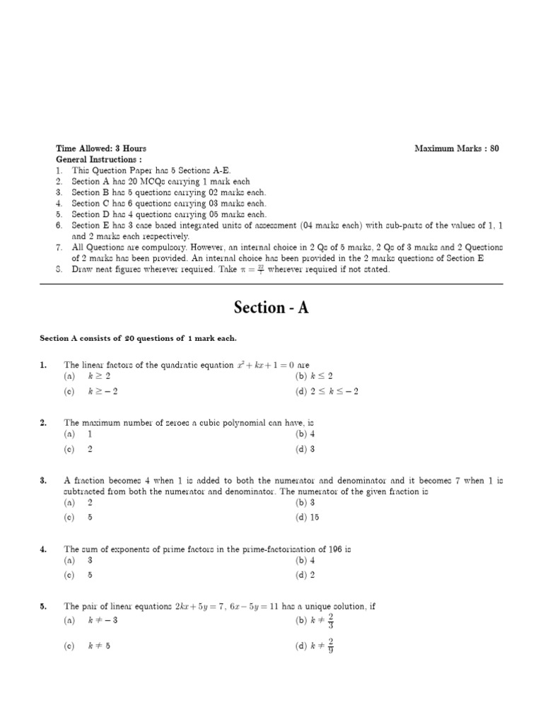 Practice Paper 1 Class 10 | PDF | Elementary Mathematics | Mathematics