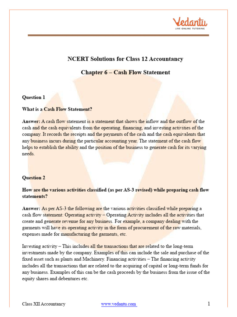 NCERT Solutions For Class 12 Accountancy Ii Chapter 6 Cash Flow ...