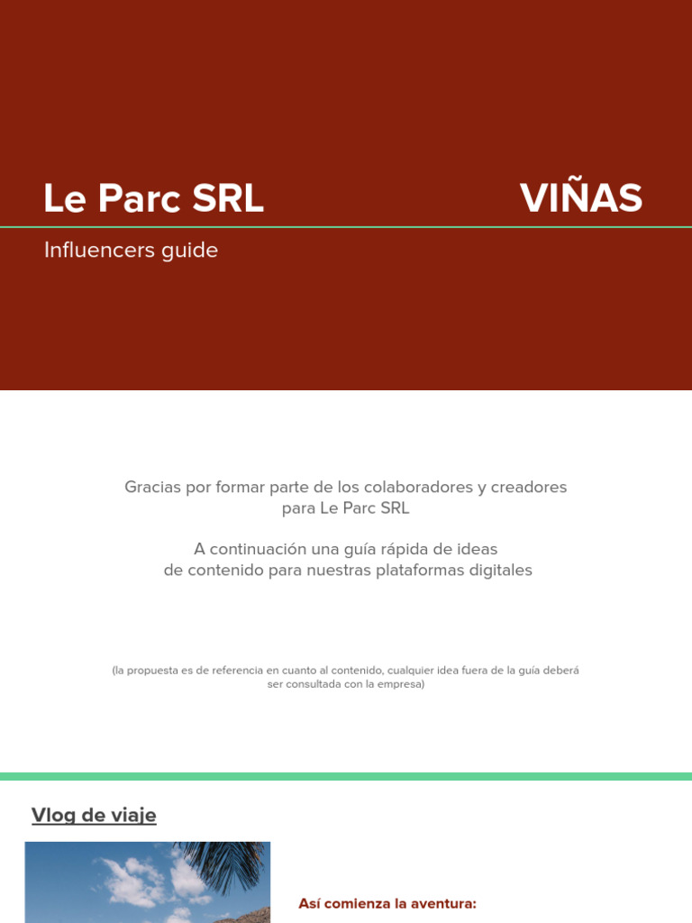 Guía de Contenido para Influencers Le Parc | PDF