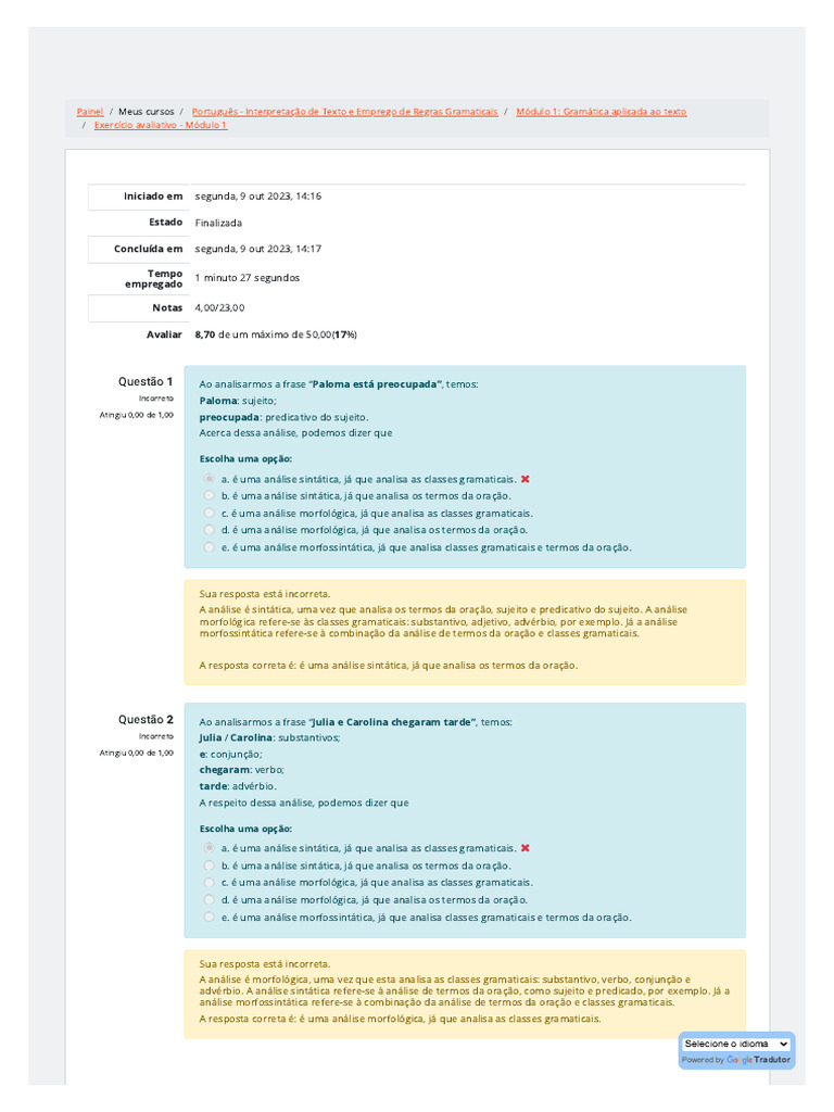 Exercício Avaliativo - Módulo 1 - Revisão Da Tentativa | PDF