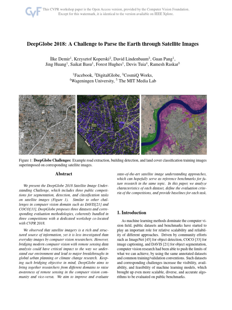Demir DeepGlobe 2018 A CVPR 2018 Paper | PDF | Image Segmentation | Computer Vision