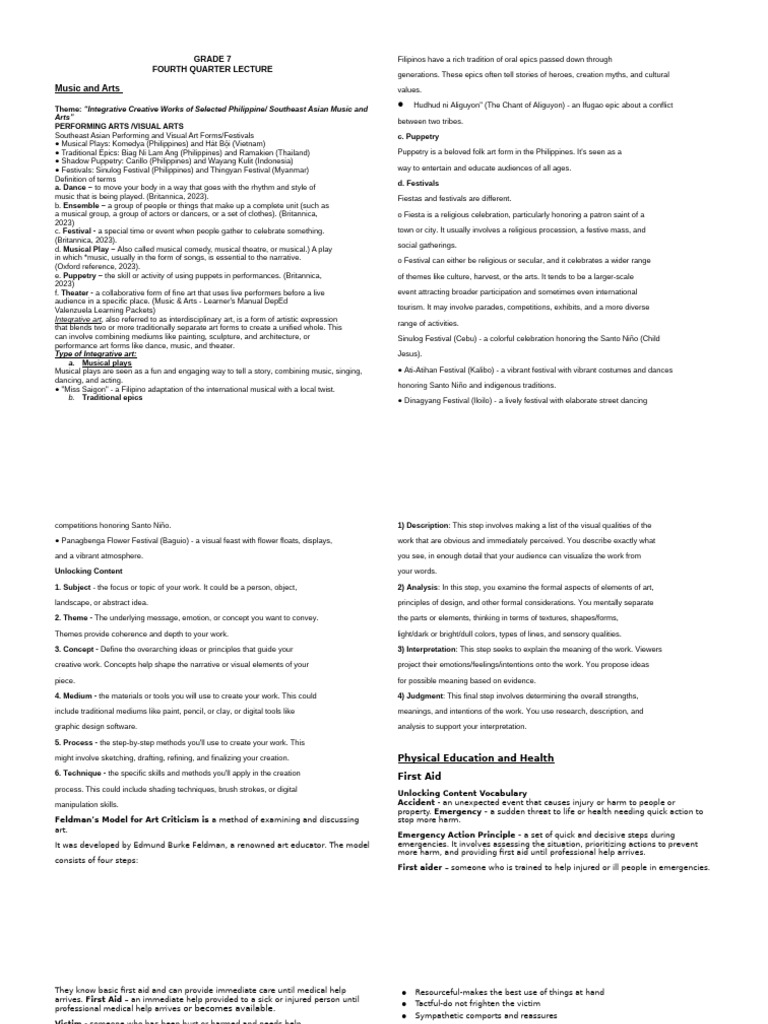 Q4_Lectures-in-MusicArtsHealth | PDF | First Aid | Cardiopulmonary Resuscitation