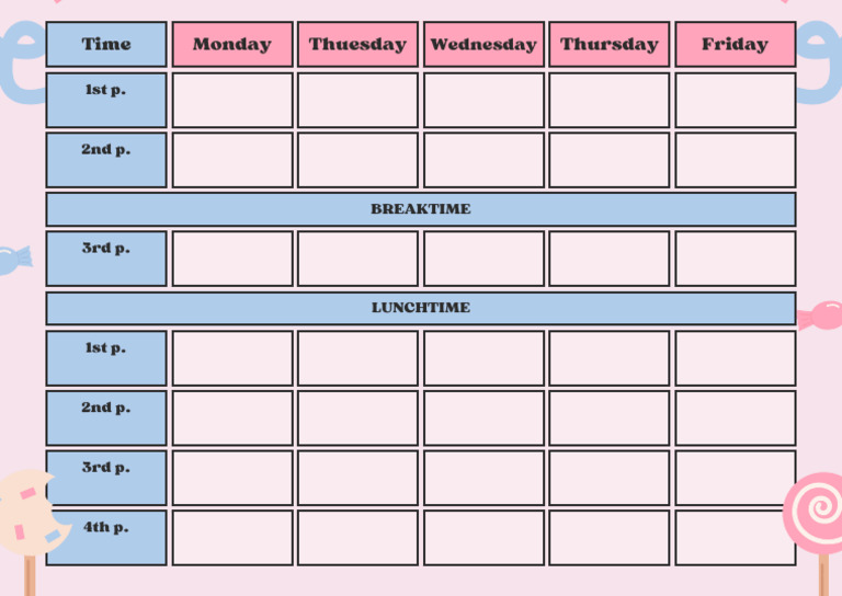 Pink Blue Simple School Timetable | PDF