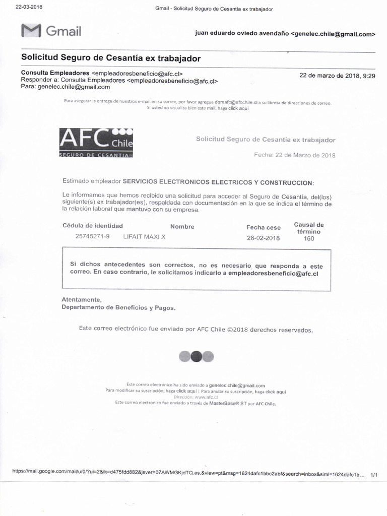 Solicitud Seguro de Cesantía Ex Trabajador | PDF