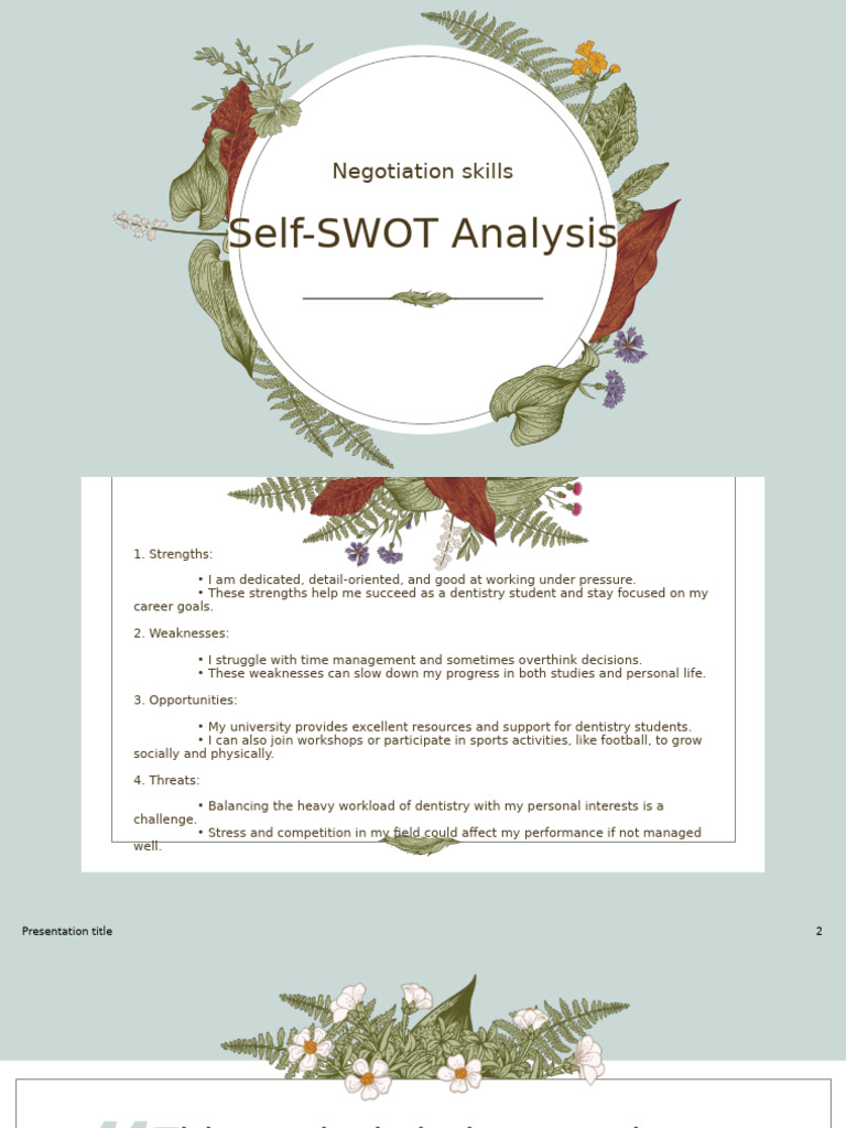 Self-SWOT Analysis for Dentistry Students | PDF