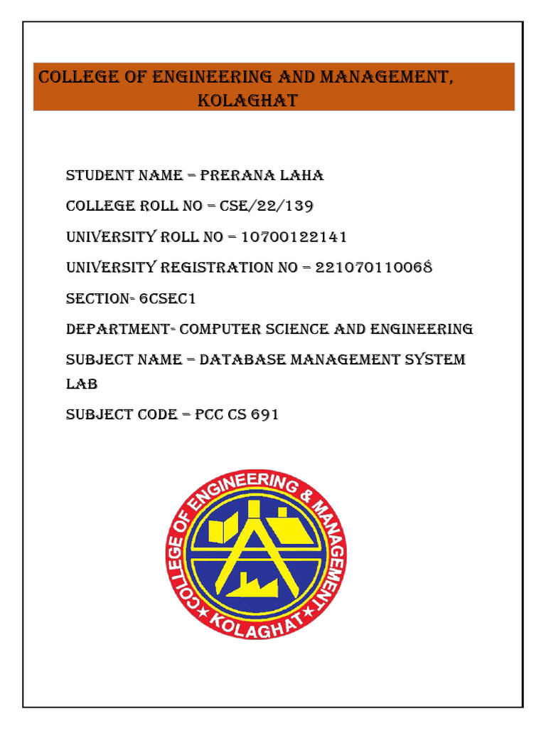Dbms Front Page 1 | PDF