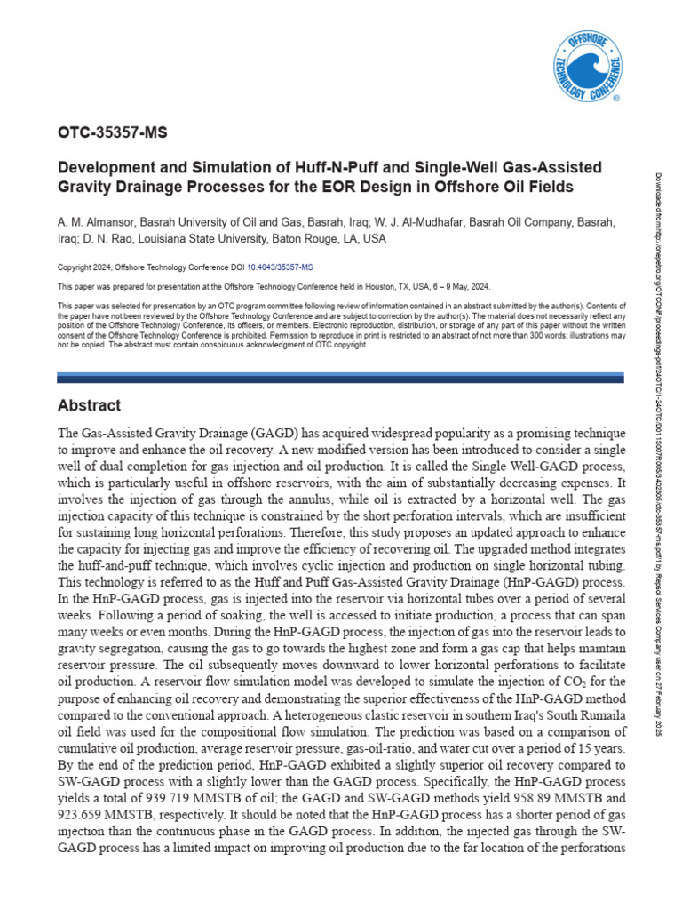 Development and Simulation of Huff-N-Puff and Single-Well Gas-Assisted ...